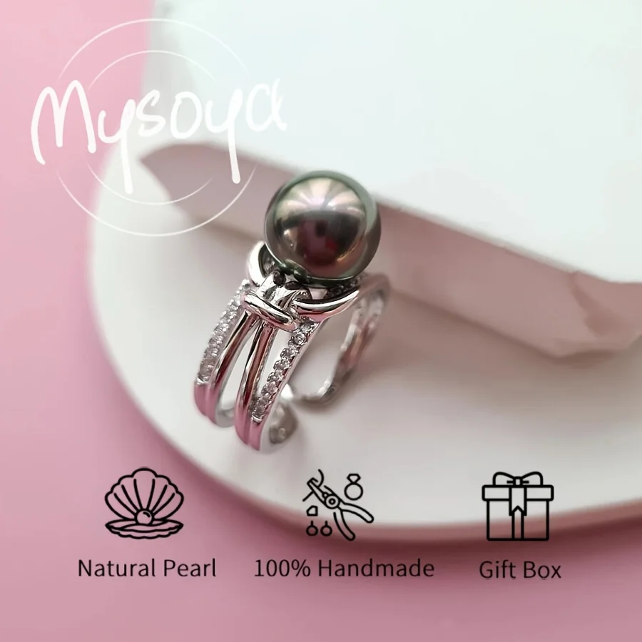 Mysoya Tahitian Pearl Ring, Open Ring, 8-11mm Pearl, with Gift Box Gift ...