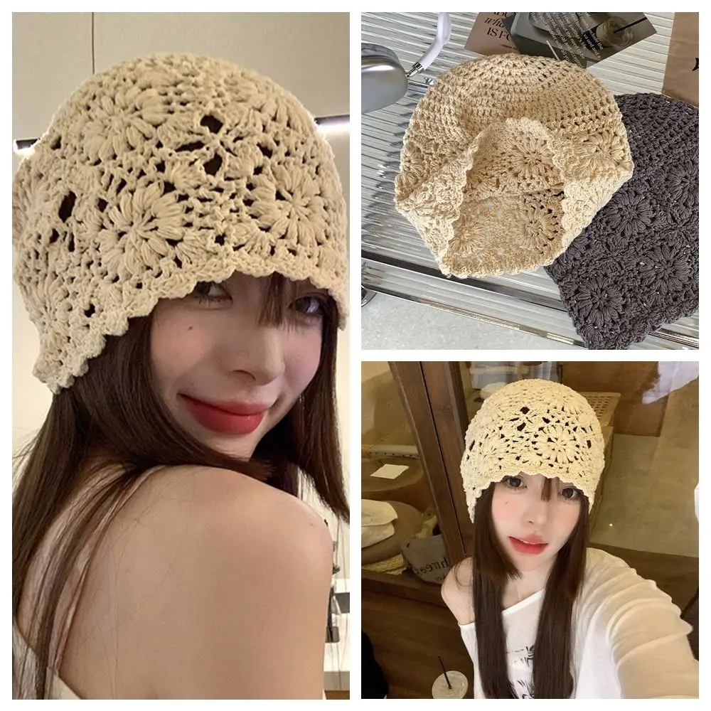 Cute-Ethnic-Style-Crochet-Flower-Knitted-Hat-Hollow-Out-Beanies-Knit ...