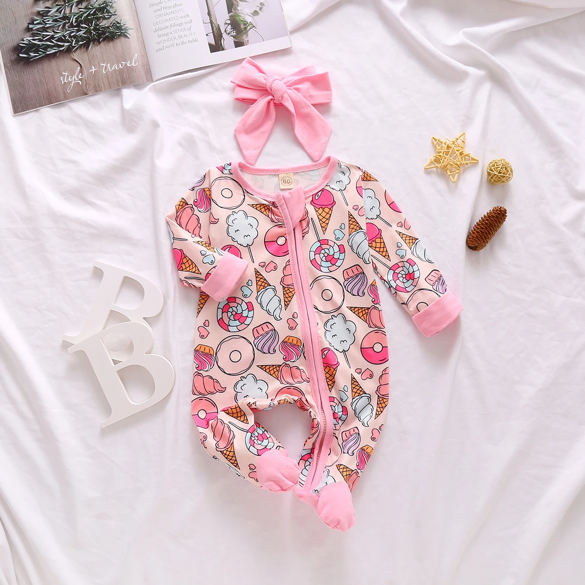 0-6M Newborn Baby Footies Cute Infant Girls Ruffles Long Sleeve ...