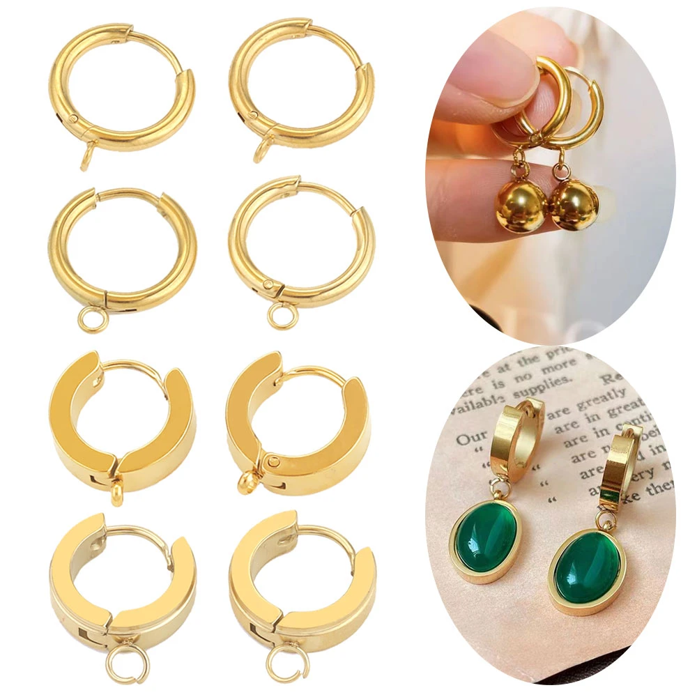 10pcs Gold Stainless Steel Hoop Earrings Hooks Round Earring Post For ...