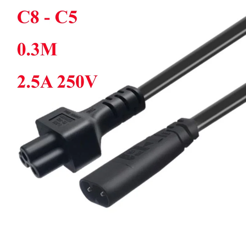 Negro 0,3 M PVC cobre 2.5A 250V IEC320 C8 macho a C5 hembra PDU chasis ...