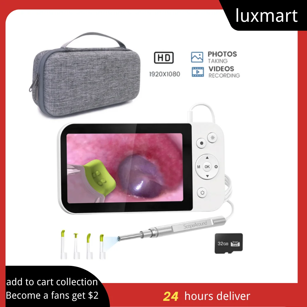 3.9mm Digital Otoscope Ear Endoscope Camera with 5" Screen Professional ...