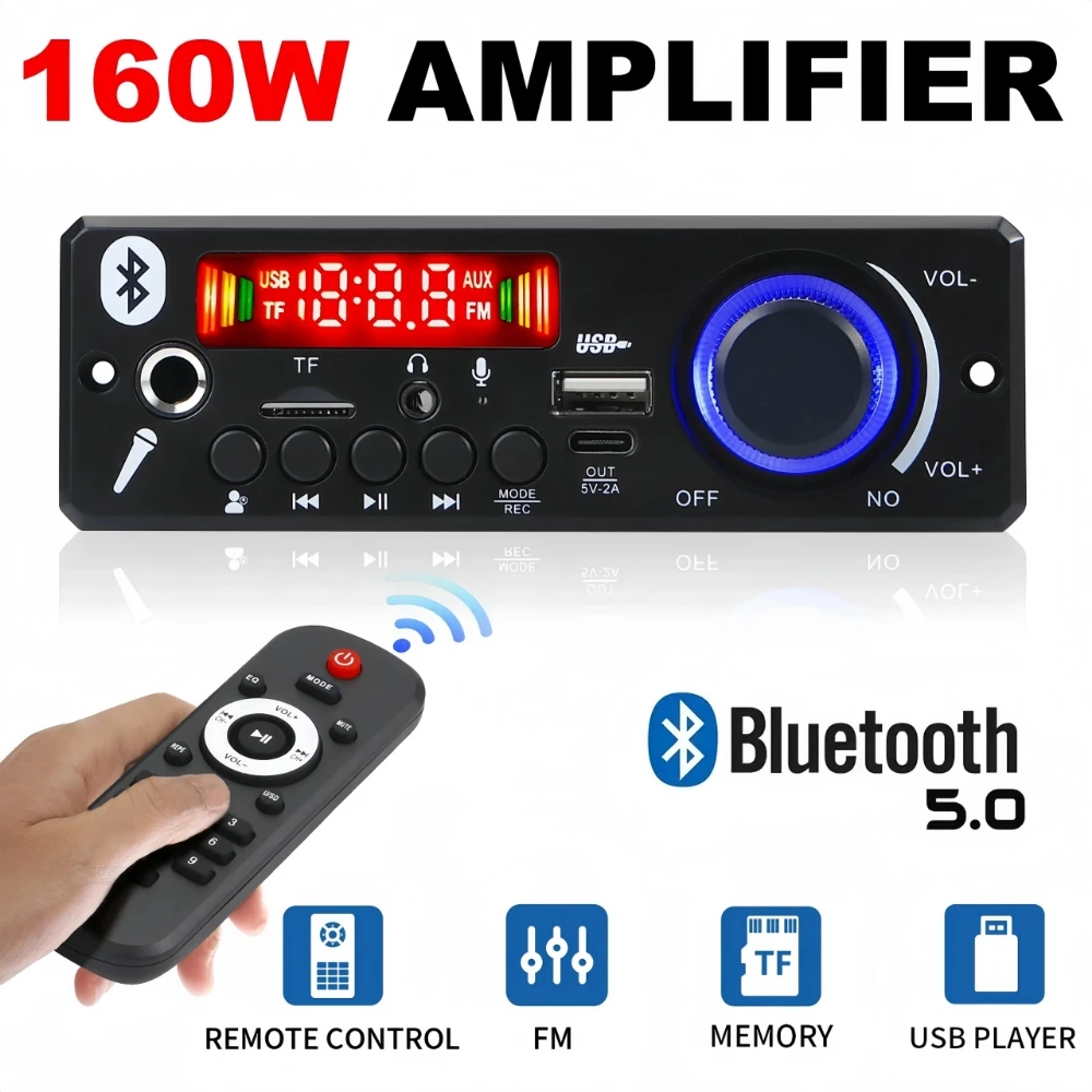 DC 12V Bluetooth 5.0 MP3 Decoding Board 160W 80W Amplifier Audio DIY ...