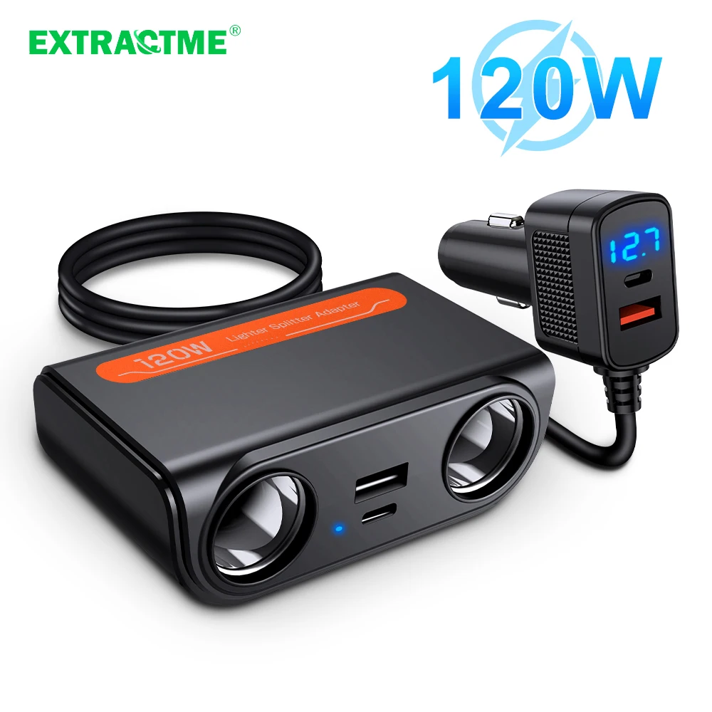 Extractme 3 in 1 Dual USB PD Socket 120W Car Cigarette Lighter Splitter ...