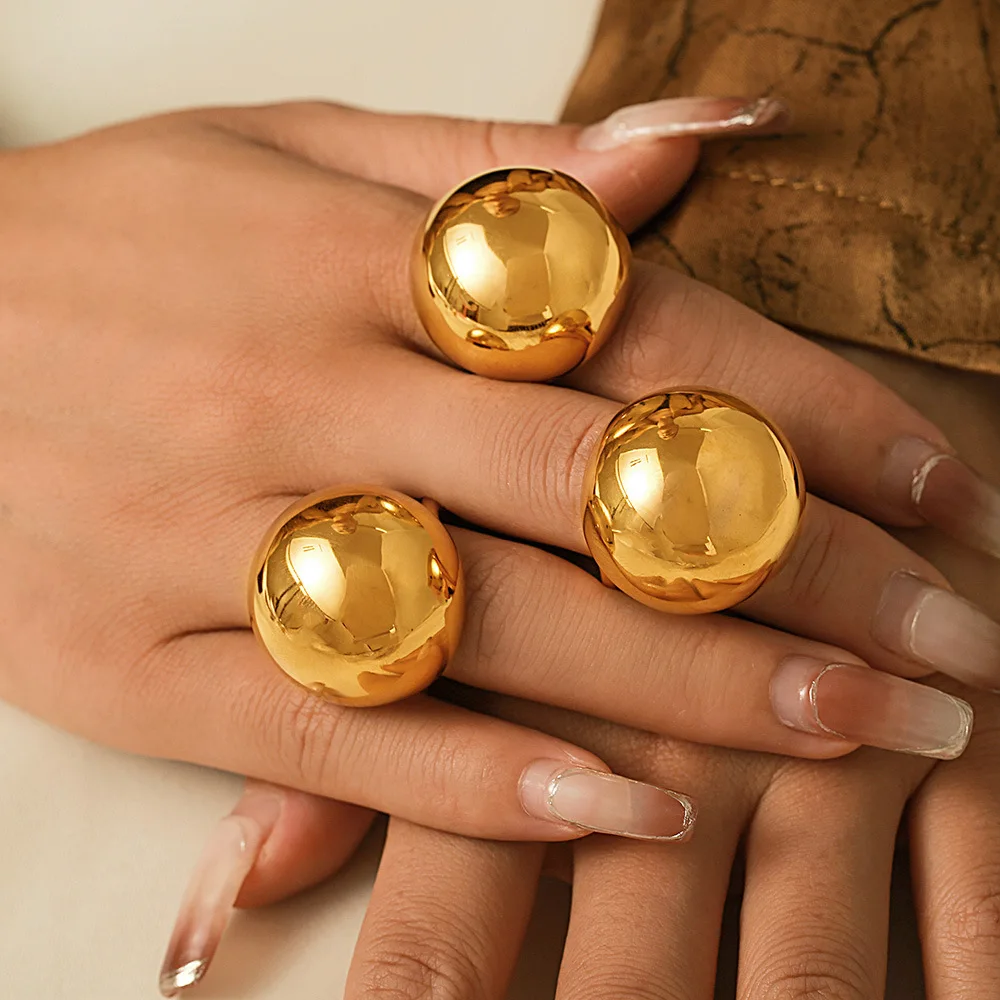 Anillos-de-acero-inoxidable-de-dise-o-de-bola-grande-exagerada ...