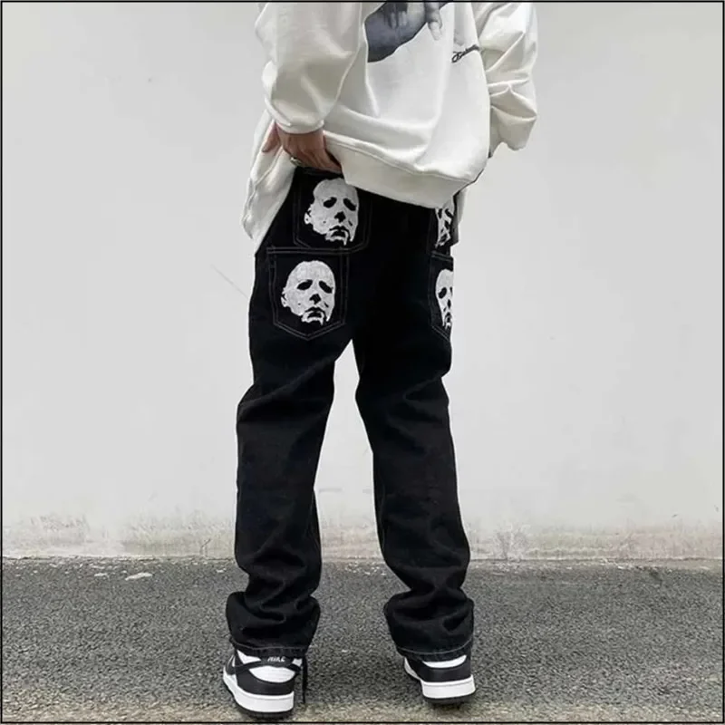 Men-s-Jeans-Solid-Color-Head-Print-American-Y2k-Retro-Straight-Loose ...