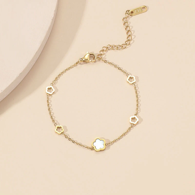 Luxury Design Stainless Steel Five Leaf Clover Shell Flower Bracelet For Women Fashion Chain ...
