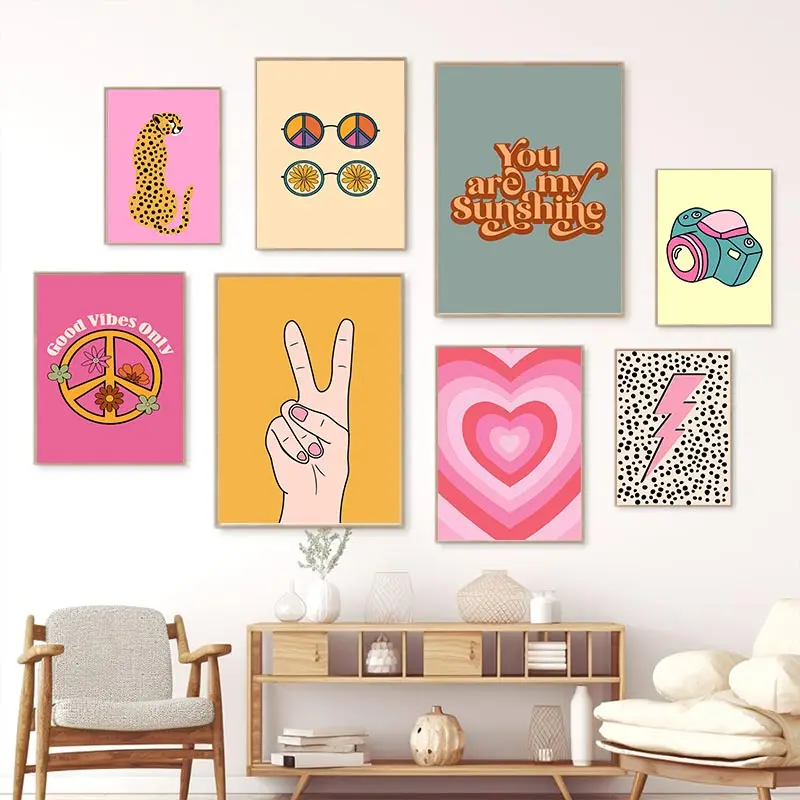 Cuadro de Pintura en Lienzo JUBEER Retro Abstracto Color Rosa Amor ...