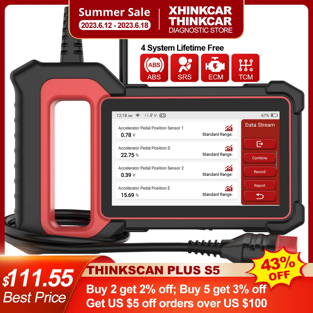 Thinkcar Thinkscan Mais S5 Auto Obd2 Scanner Do Motor Abs Srs Tcm ...