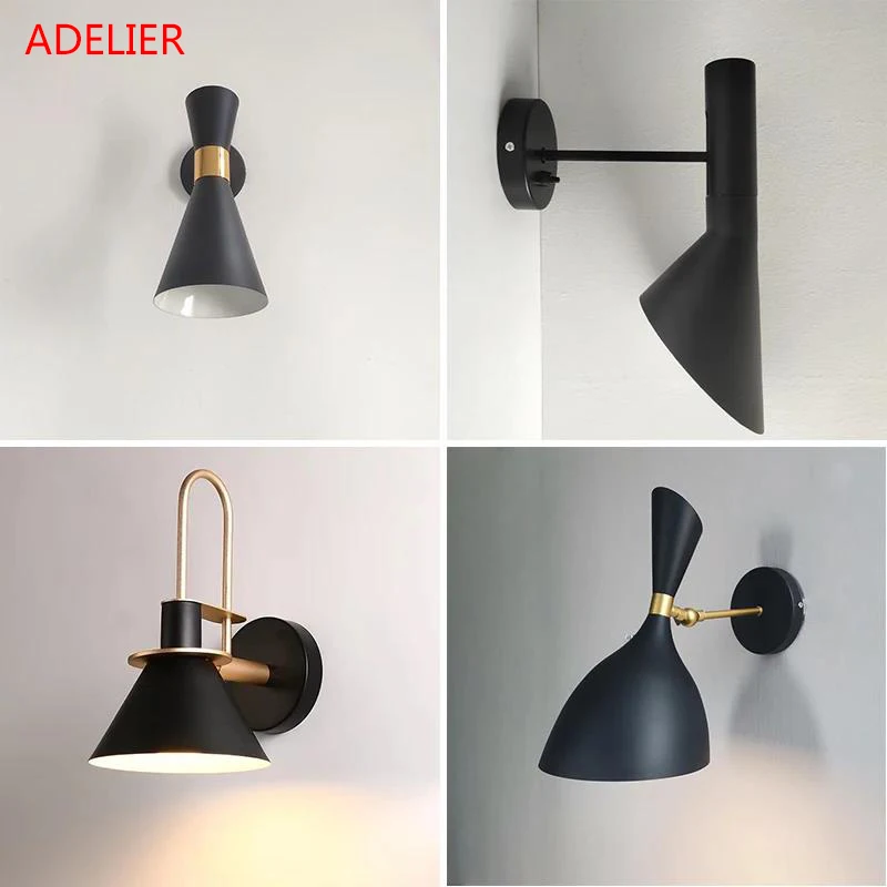 ADELIER Iron wall lamps Bedroom Living Room Wall sconce Black White ...