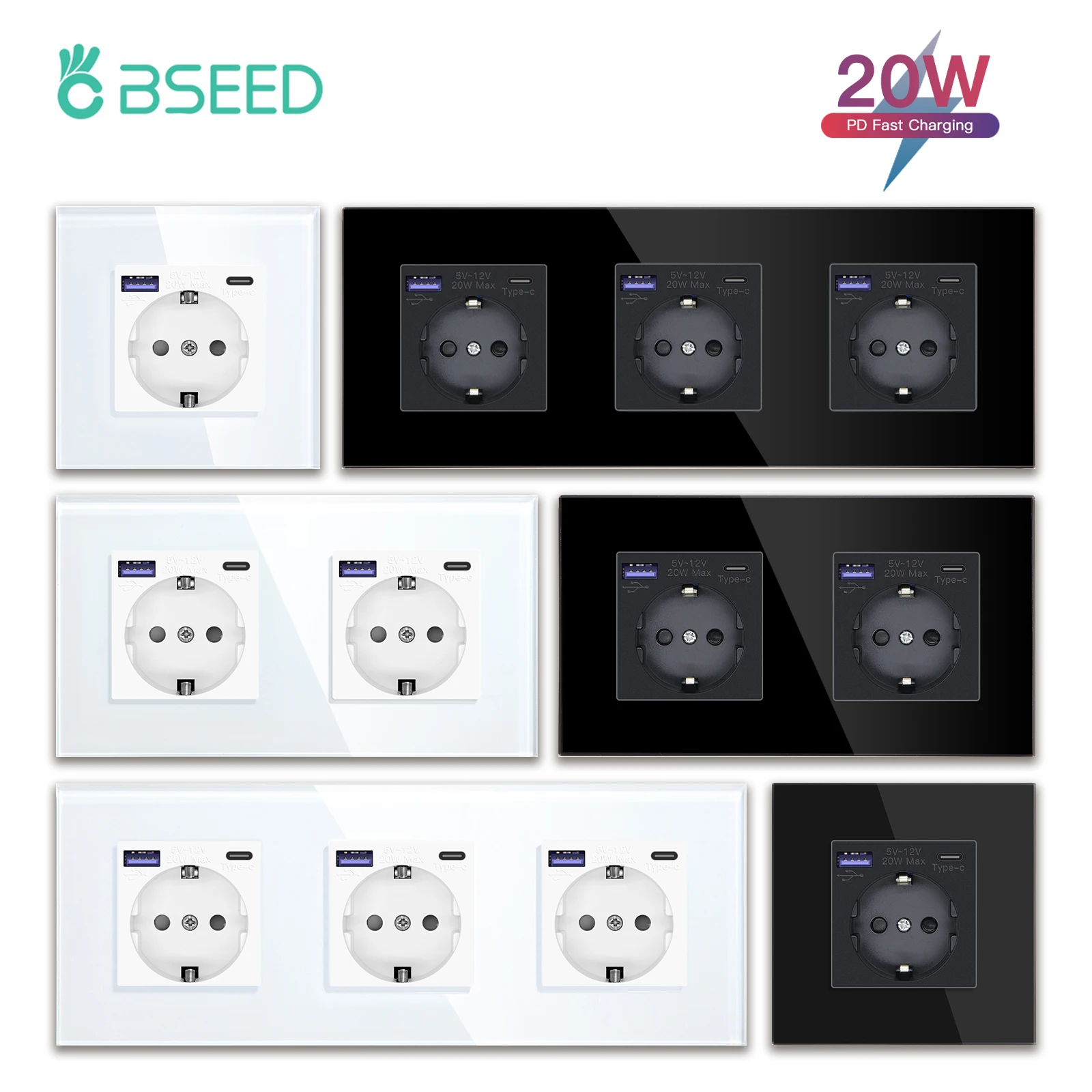 BSEED 20W Type C USB Socket EU Wall Socket Double Power Outlets Germany ...