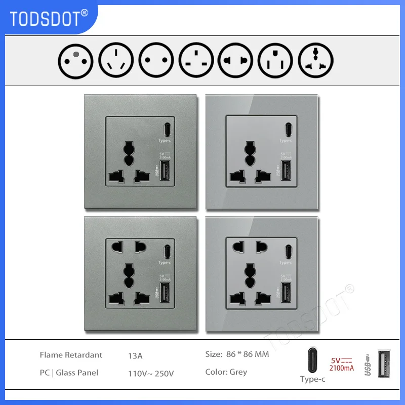 Free-Shipping-Electrical-Universal-Socket-Grey-Panel-Support-10-Plug ...