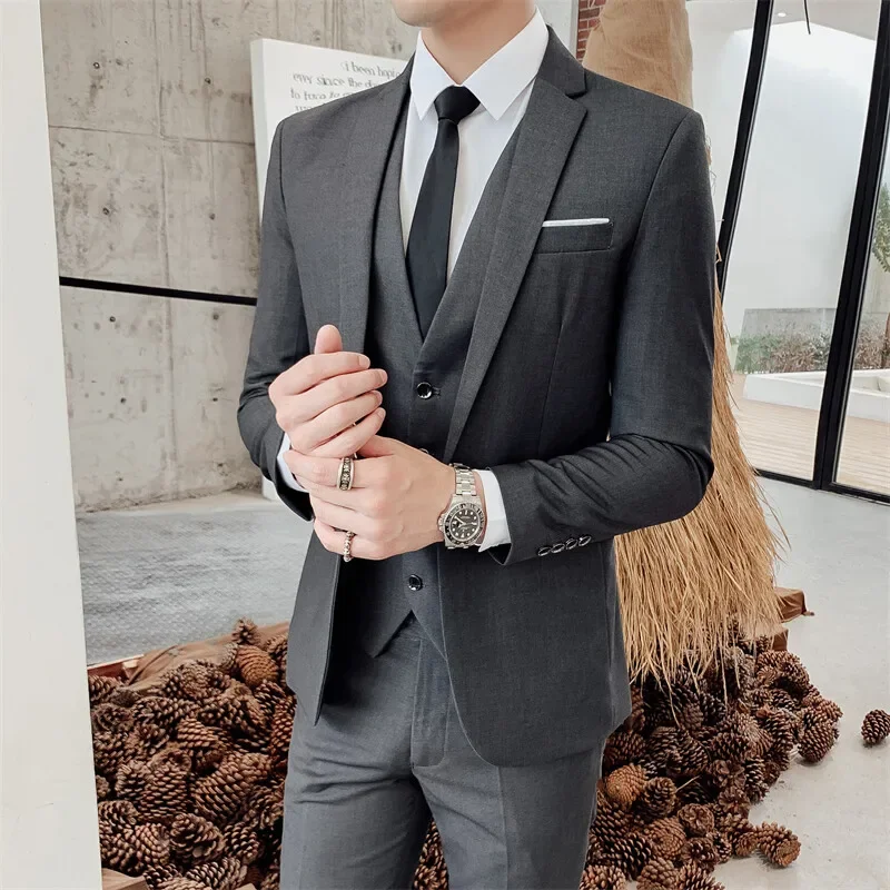 S-7XL Suit (Blazer+ Vest + Trousers) Men's Fashionable Gentleman ...
