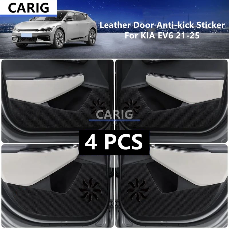 For KIA EV6 21-25 Leather Door Anti-kick Sticker Modified Carbon Fiber ...