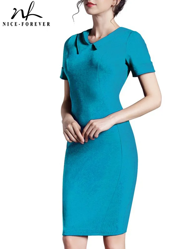 Nice-forever Summer Solid Color Work Dresses Business Office Bodycon ...