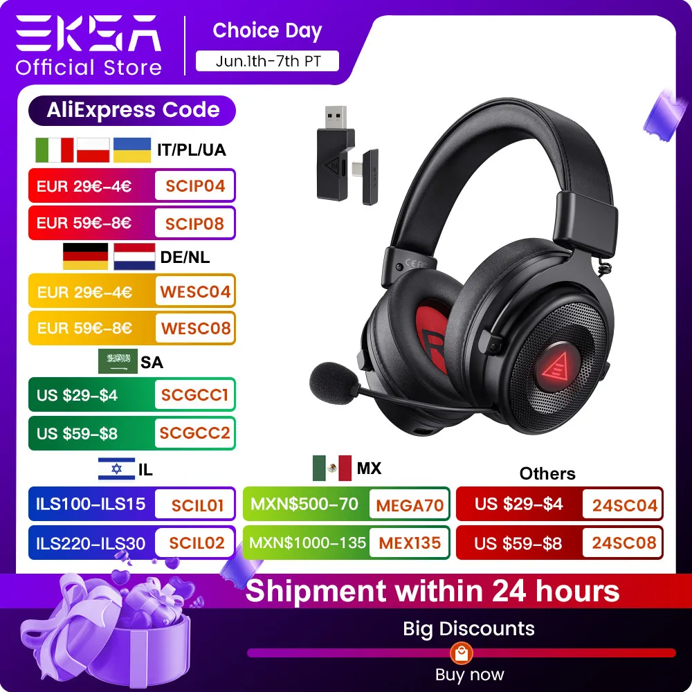EKSA-E900-BT-2-4GHz-Wireless-Bluetooth-Headphones-7-1-USB-Type-C-Wired ...