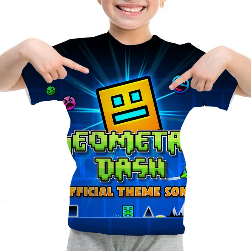 Funny-Cartoon-T-Shirts-Geometry-Dash-Kids-Casual-Short-Sleeve-Tshirt ...