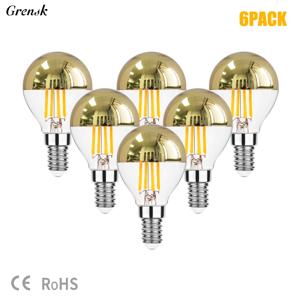 6pcs Mirror Gold Retro Edison LED Light Bulb E14 E12 G45 4W Warm White ...