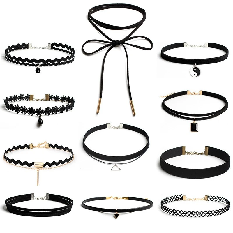 11-Style-Goth-Black-Velvet-Choker-Necklaces-Gothic-Style-Rope-Women ...