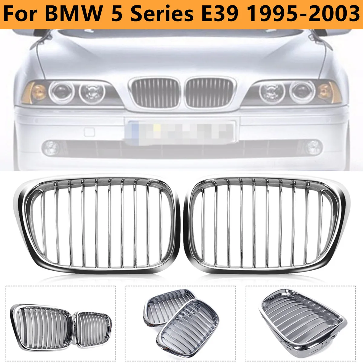 All Chrome Front Bumper Kidney Grill For BMW 5-Series E39 525 528 Sedan ...