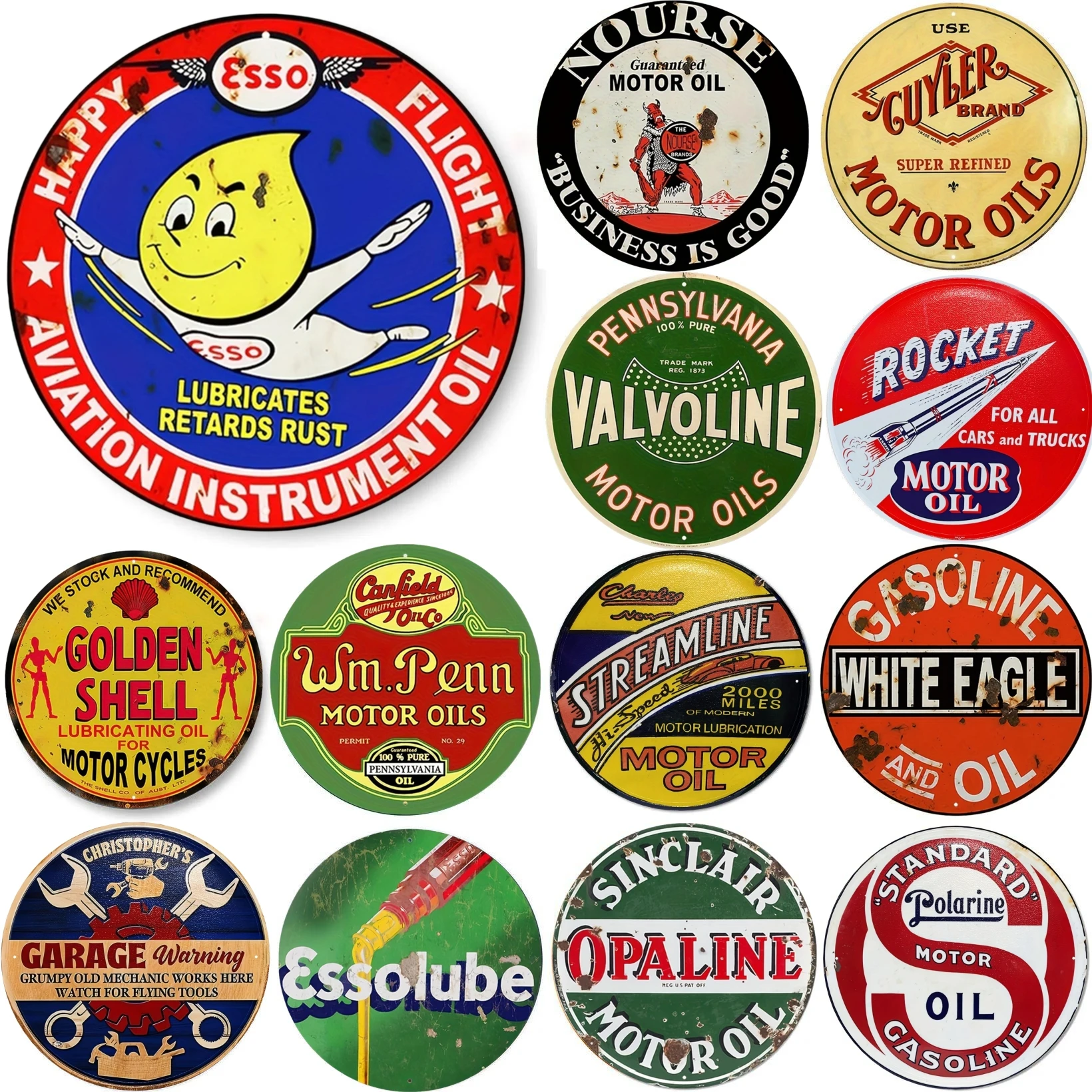 Motor-Oil-Sign-Vintage-Round-Metal-Tin-Sign-Motor-Oil-Nostalgic-Art ...