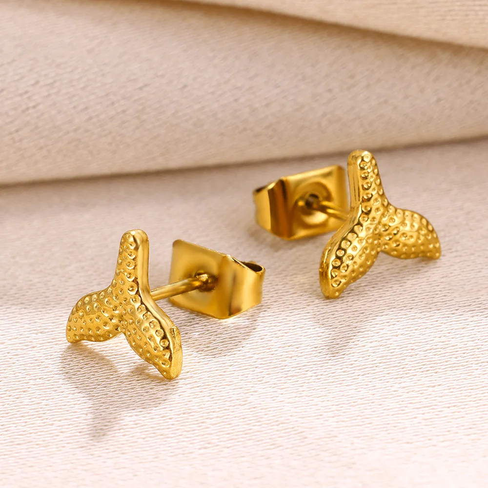Gold-Color-Fishtail-Earrings-For-Women-Stainless-Steel-Waterproof ...