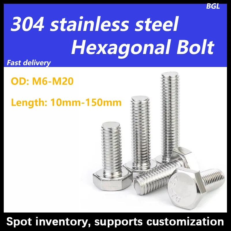 1-10pcs-M6-M8-M10-M12-M14-M16-M18-M20-DIN933-304-Stainless-Steel ...