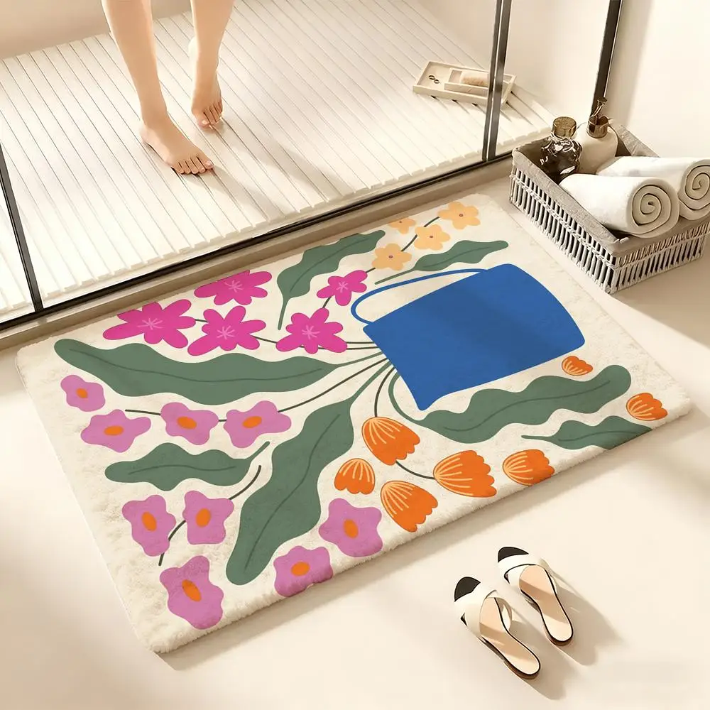 Animals Flowers Modern Simple Floor Mat Cozy Flannel Soft Thick Non ...