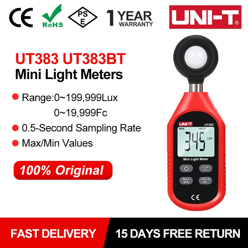 UNI-T UT383 Digital Light Meter UT383BT Lux Meter 200,000 lux ...