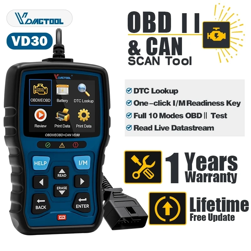 VDIAGTOOL VD30 OBD2 Scanner Smog Check Code Reader DTC Lookup OBDII ...