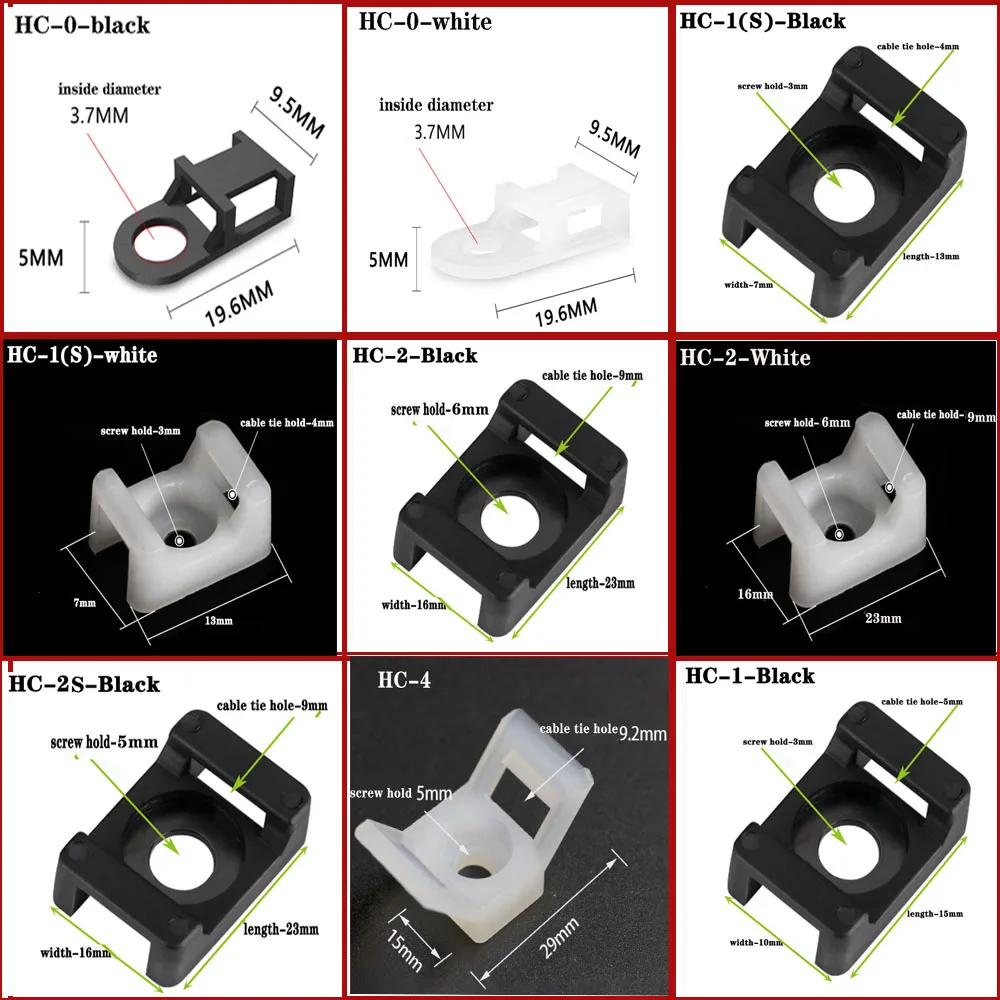 cable tie Mounts 100PCs 4.6mm Wire Buddle Saddle Type Plastic Holder ...