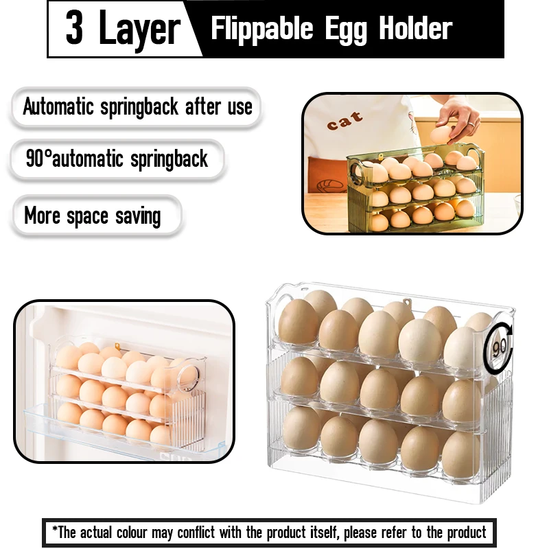 Refrigerator-Egg-Holder-3-Layer-Flip-Fridge-Door-Egg-Storage-Rack-Tray ...