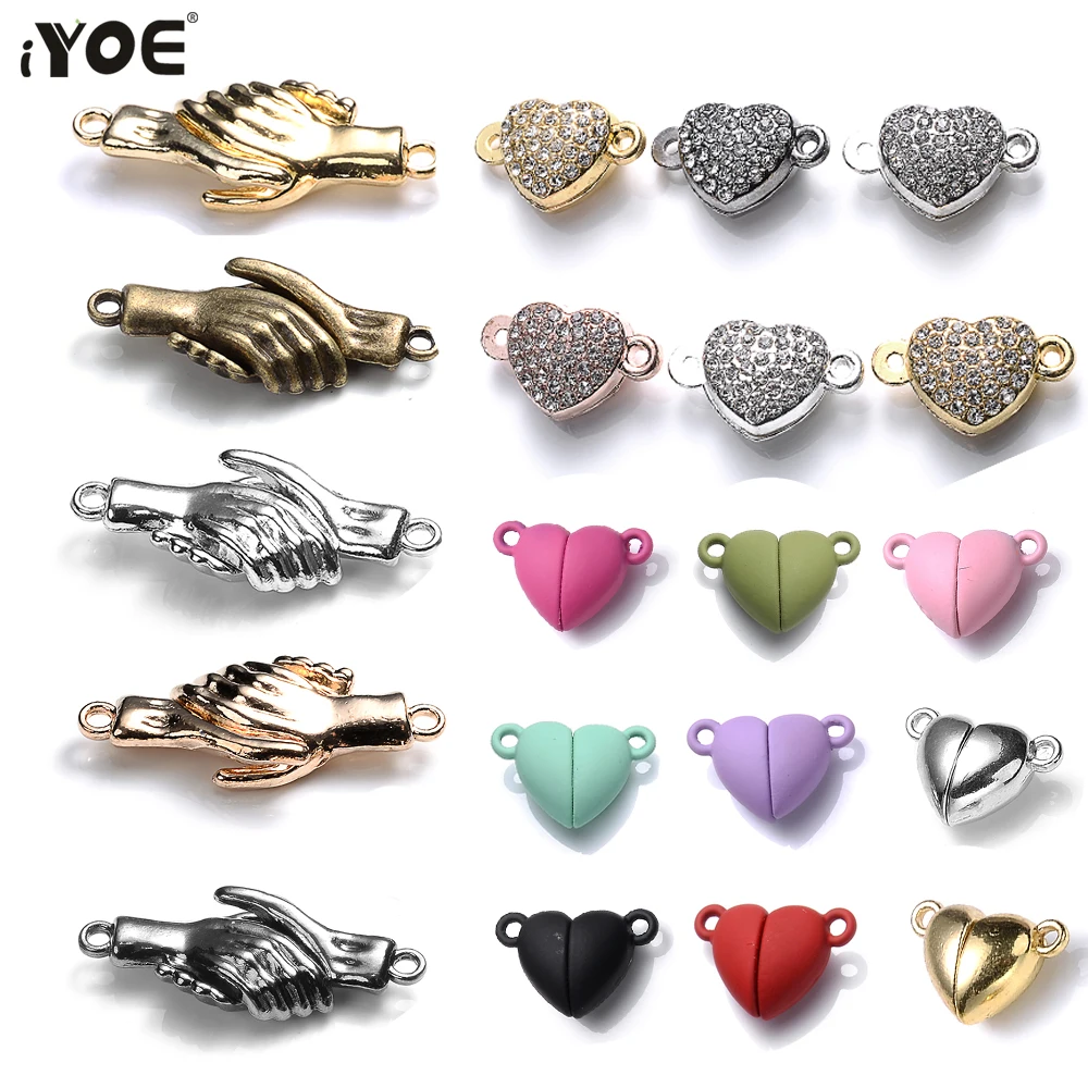 Iyoe 5pairs/lot Metal Crystal Round Magnet Clasps Charms Hand Heart ...