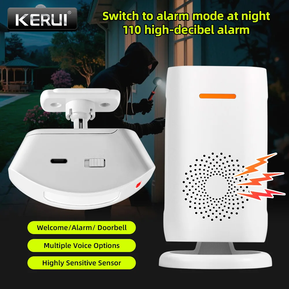 KERUI Welcome Chime Bell Wireless PIR Motion Sensor / Alarm / Doorbell ...