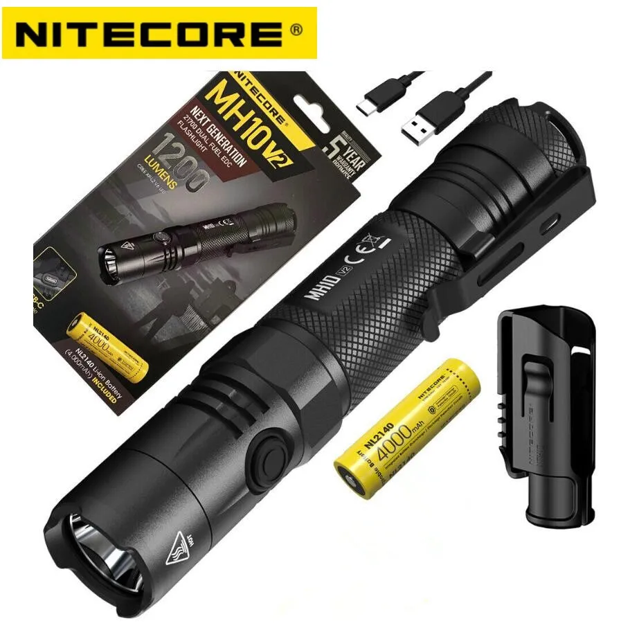 NITECORE MH10 V2 USB-C Rechargeable Tactical Flashlight 1200 Lumens EDC ...