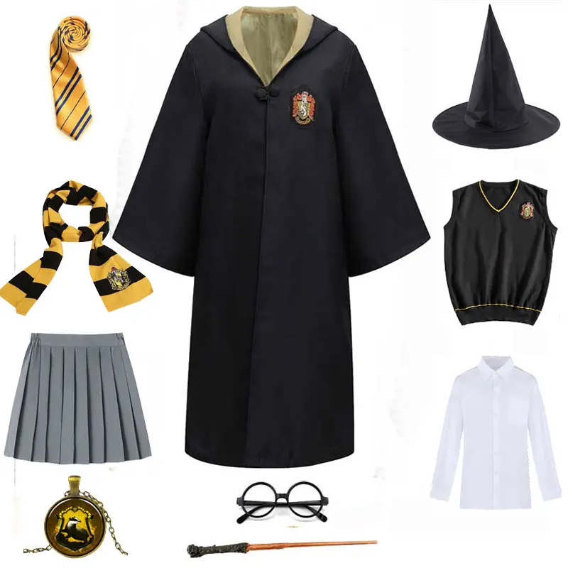 Women's Wizard Witch School Uniform Hufflepuff Ravenclaw Slytherin Robe ...