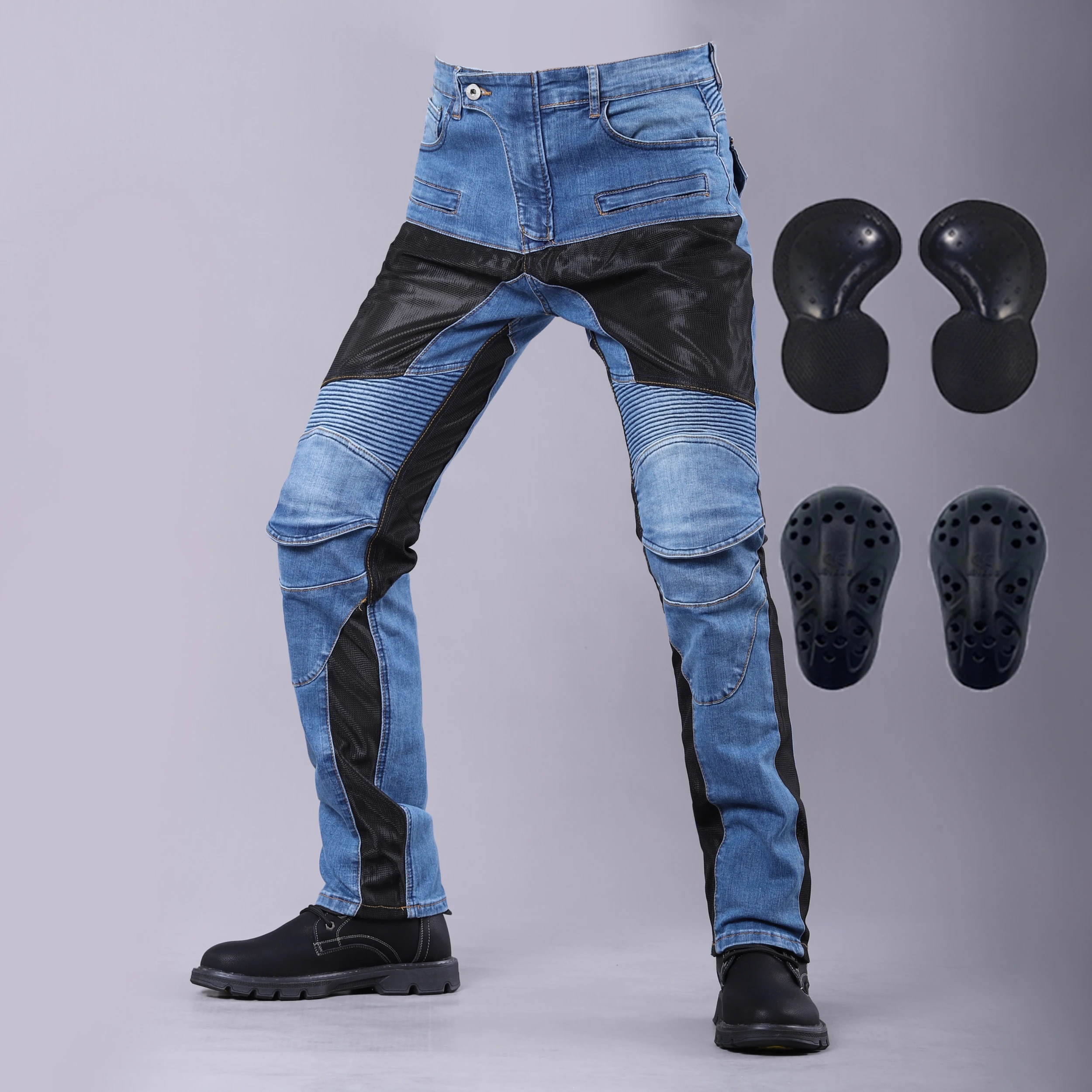 Motorcycle Riding Jeans Classic Black Blue With Knee Hip Pads Motocross ...