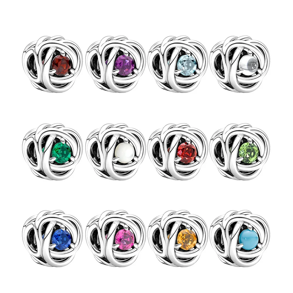 PANDORA-925-Sterling-Silver-Month-Birthday-Stone-Round-Beads-Charms ...