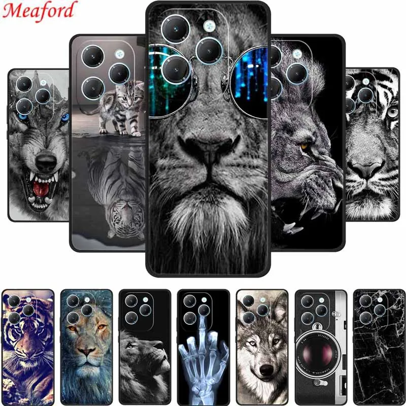 For-Infinix-Note-40X-5G-Phone-Case-Cover-Lion-Wolf-Tiger-Black-Silicone ...