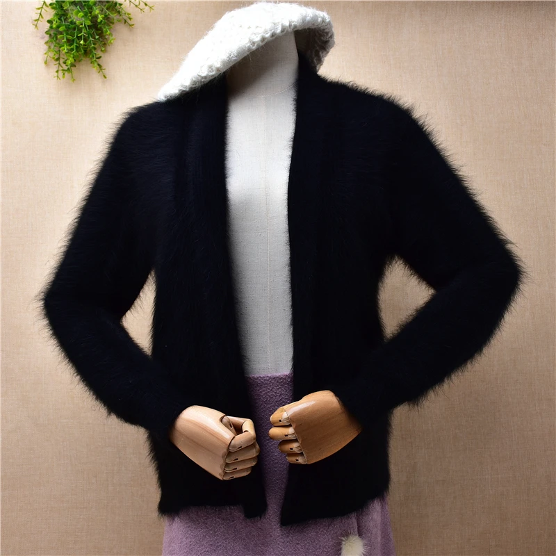 Ladies Women Spring Winter Black Hairy Mink Cashmere Knitted Long ...