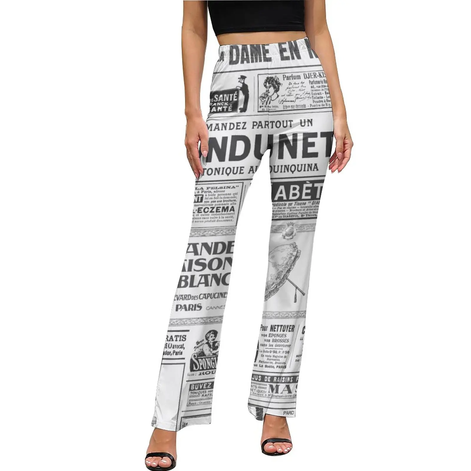 Cool-Newspaper-Pants-Vintage-Print-Elastic-Waist-Kawaii-Flare-Trousers ...