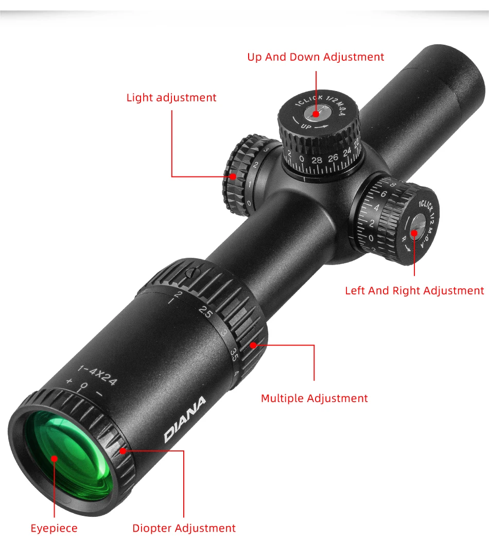 DIANA 1-4X24 Reticle Tactical Riflescope With Target Turrets Hunting ...