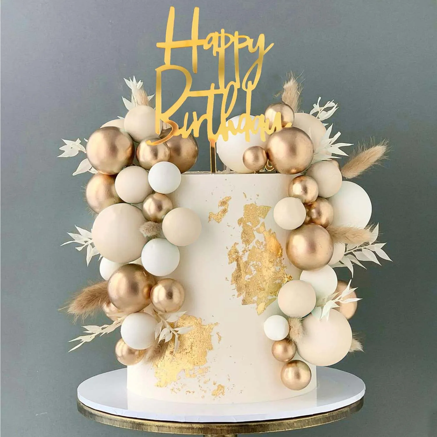 Kaki-Ballen-Cake-Topper-Boho-Gras-Cake-Topper-Kaki-Wit-Goud-Parel ...