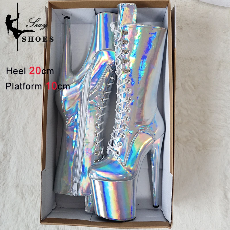 Modern-Boots-Women-20cm-8Inch-Laser-Shining-PU-Extension-Ankle-Boots ...