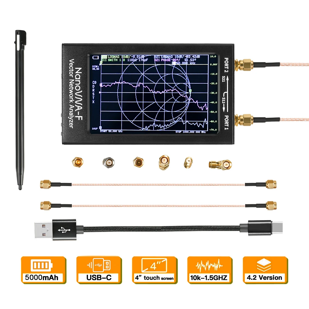 New 4.3 inch NanoVNA 5000mAh Battery Vector Network NanoVNA-F VNA HF VHF UHF Metal Case V3.1 ...