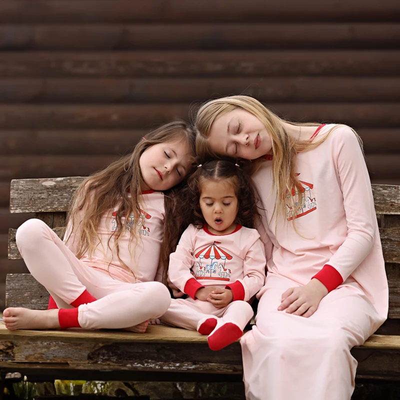 Family matching set brother and sister matching pajamas pink and blue ...