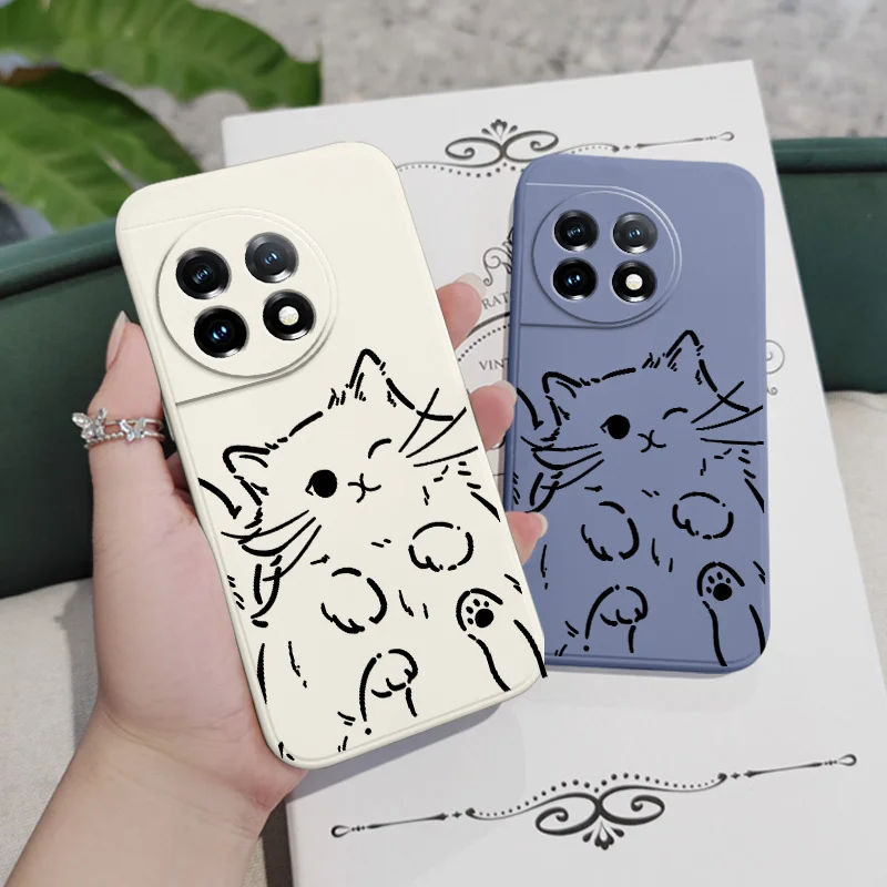 Smart Cat Liquid Silicone Phone Case for OnePlus 10 Pro (Light Purple)