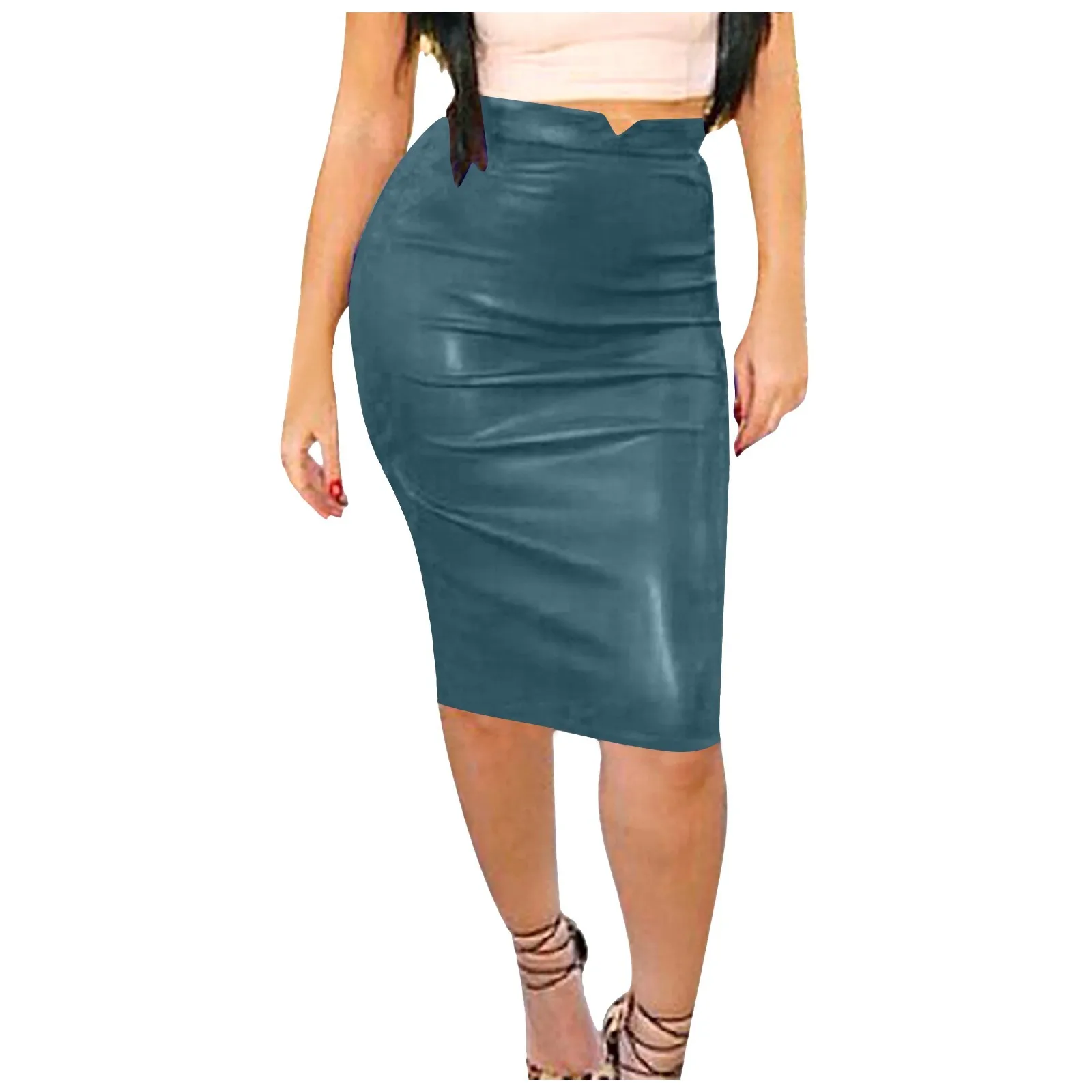Dames-Retro-Leren-Rok-Hoge-Taille-Slim-Fit-Party-Kokerrok-Afslankende ...