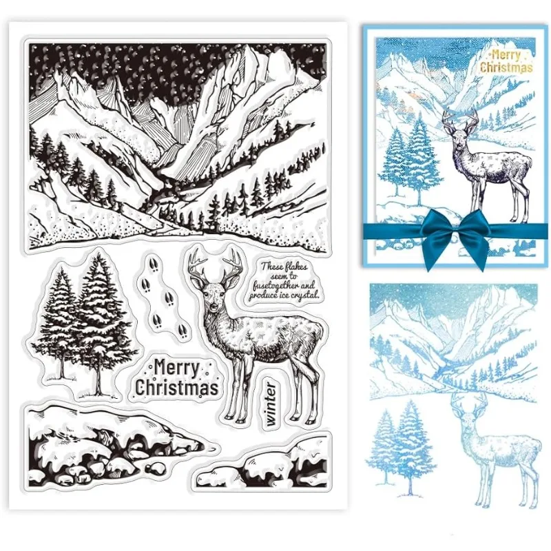 1pc Winter Elk Deer Clear Stamps Snow Silicone Clear Stamps Christmas ...
