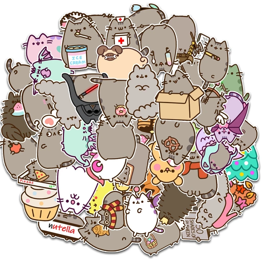 50pcs-Kawaii-Chunky-Pet-Animal-Stickers-Cute-Grey-Pusheens-Cat ...